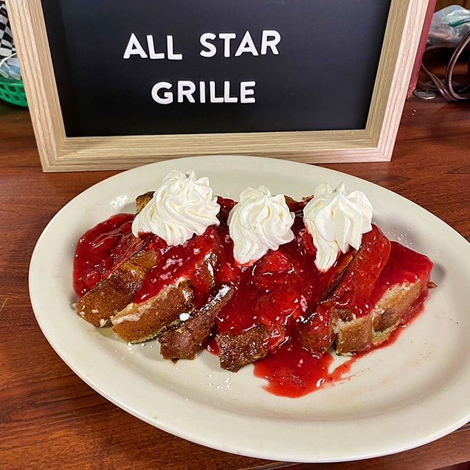 Strawberry French toast that doesn't just feed you&mdash;it hugs you from the inside. Those whipped cream peaks are little mountains of joy worth climbing.