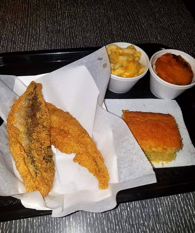 Cornmeal-crusted whiting that shatters with each bite, paired with mac and cheese that's practically a religious experience.