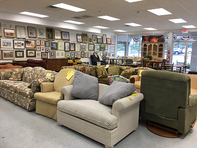 An art gallery of forgotten frames watches over a gathering of sofas that have stories to tell&mdash;if only they could talk.