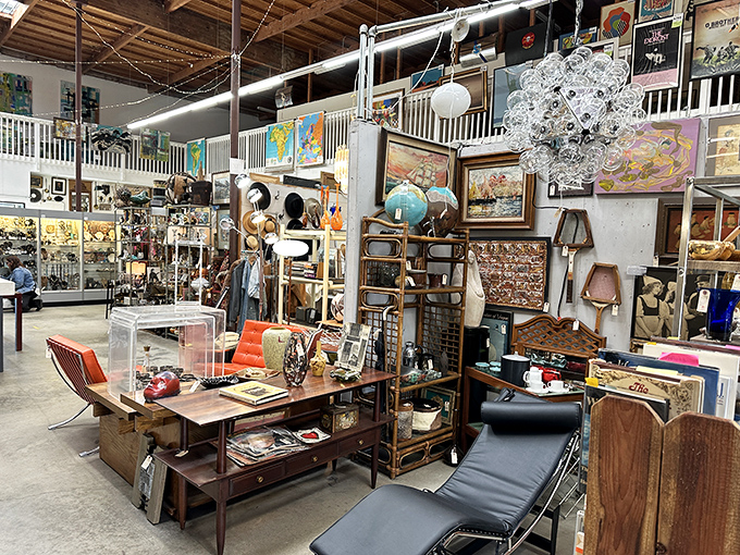 Mid-century modern meets eclectic collector's paradise in this corner where furniture isn't just functional&mdash;it's a time machine with cushions.