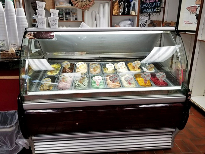 The gelato case offers a rainbow of cool, creamy relief after your seafood shopping spree. Decision paralysis has never been so delicious.