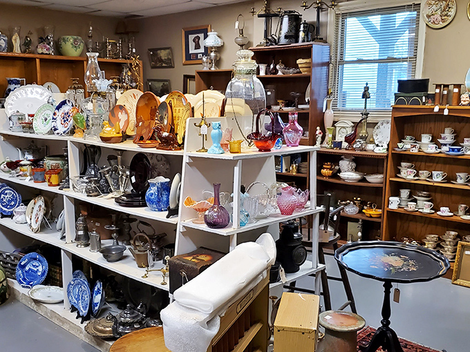 Crystal, porcelain, and glass treasures arranged with more care than a museum exhibit&mdash;but unlike museums, you can take these home.