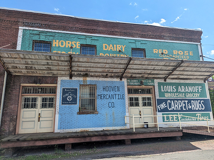Ghost signs from a bygone era adorn this historic storefront. Like wrinkles on a beloved grandparent's face, they tell stories of Shenandoah's vibrant commercial past.