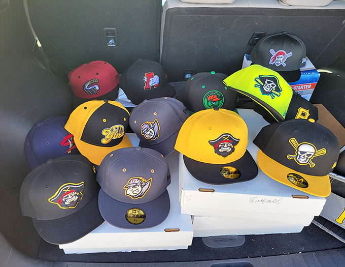 Baseball caps sporting beloved team logos create a colorful mosaic of sports loyalty. Find your tribe's colors or start a friendly rivalry conversation!