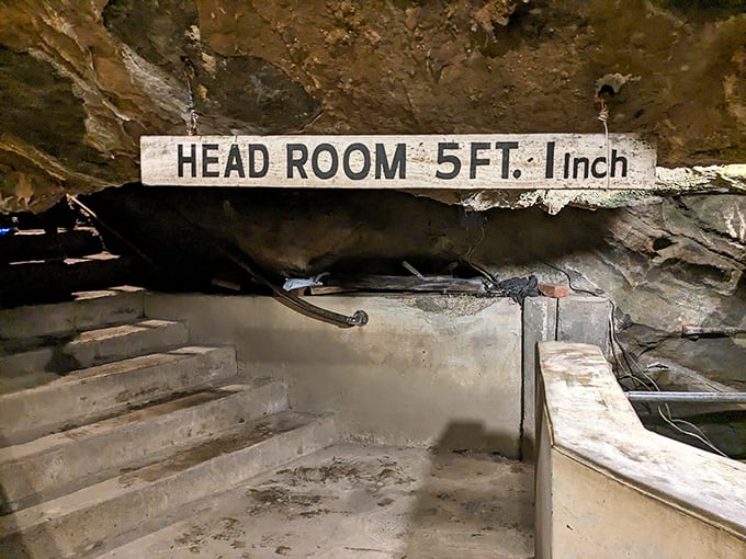 "Head Room 5 Ft. 1 Inch" - Cave exploration's version of airplane seating instructions, but with much more impressive scenery and no fight for the armrest.