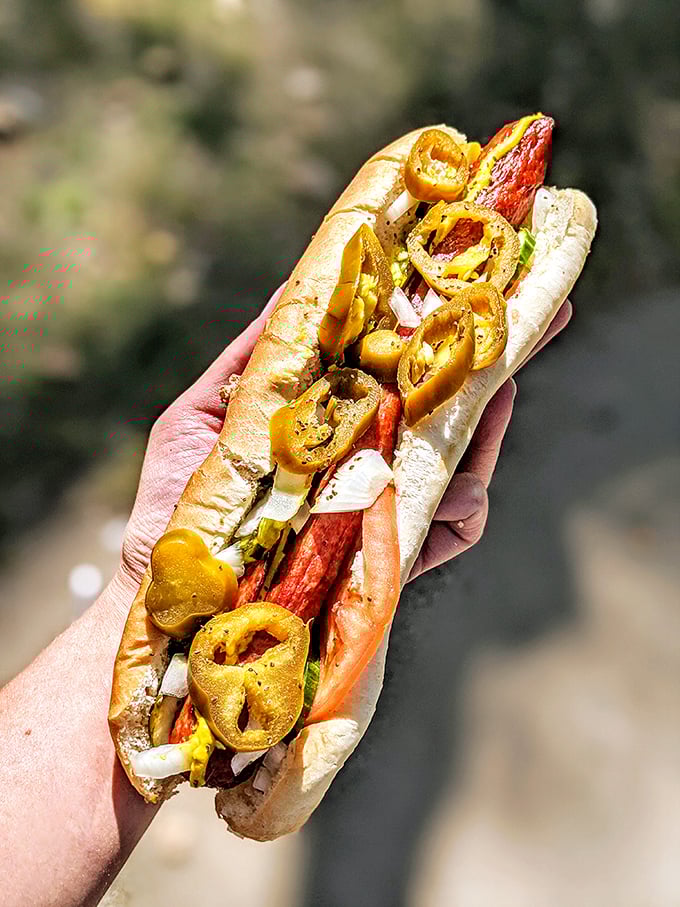 Chicago meets Mentor in this loaded hot dog masterpiece. The sport peppers and relish create a flavor party that would make the Windy City proud.