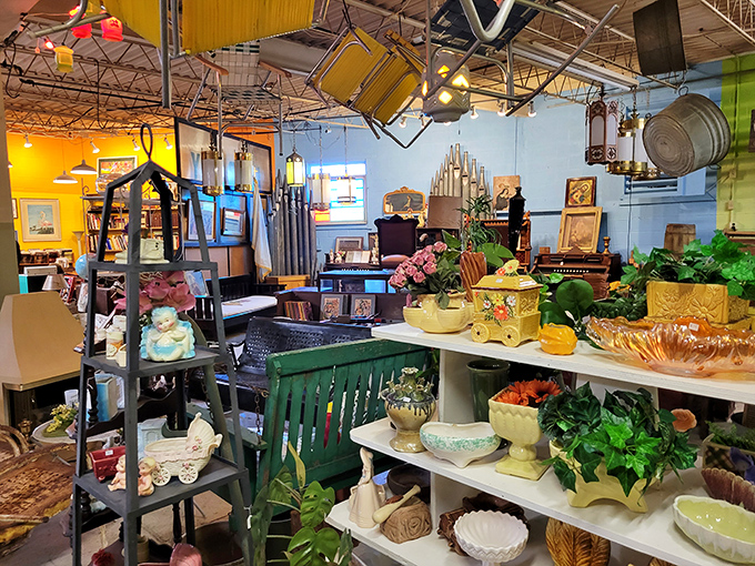 A kaleidoscope of vintage housewares where your grandmother's favorite serving bowl sits waiting to be rediscovered and brought back to Sunday dinner duty.