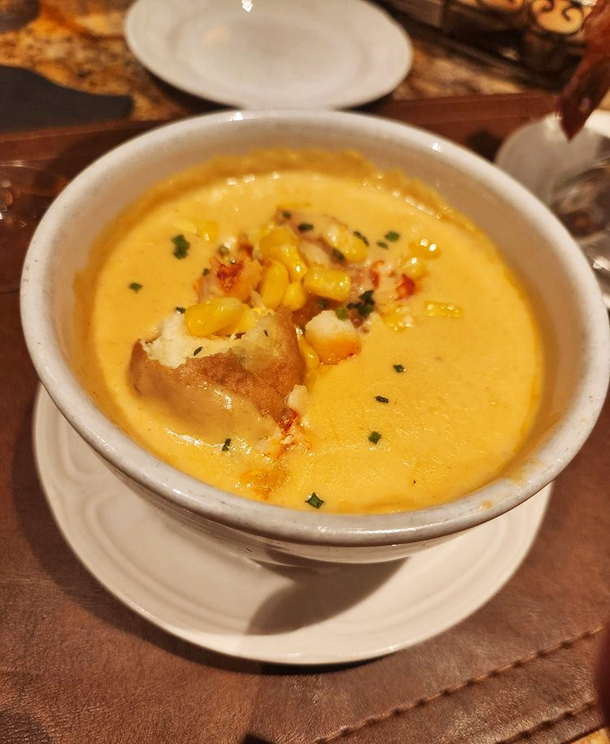 This lobster bisque isn't just soup&mdash;it's a warm, velvety hug in a bowl, studded with sweet corn and chunks of lobster.