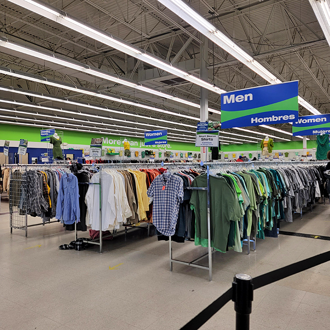 The men's section: where dress shirts get their second act. A rainbow of button-downs and polos awaits guys who know style doesn't require a first-owner premium.