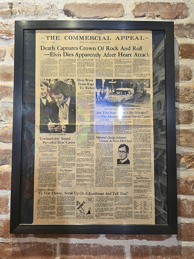 Elvis's death made front-page news in 1977, a stark reminder that even the King of Rock and Roll wasn't immortal. The yellowed newspaper preserves that moment in time.