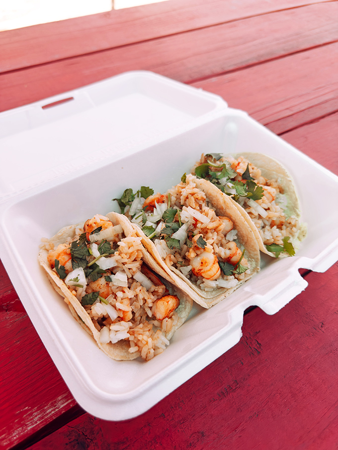Shrimp tacos that make you question every other taco you've ever eaten—plump, perfectly seasoned treasures tucked into hand-made tortillas.