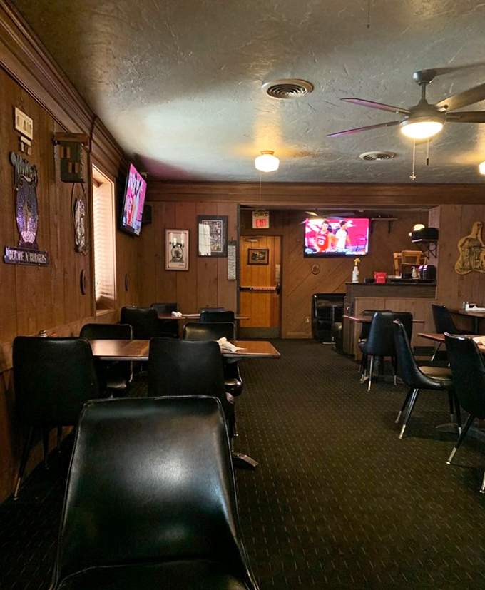 The dining room's wood-paneled charm and classic black chairs whisper tales of countless happy meals and "we should come here more often" promises.