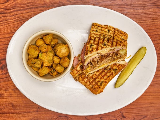 Crispy exterior, melty interior &ndash; this panini doesn't need a passport to transport you to sandwich nirvana. The pickle is non-negotiable.