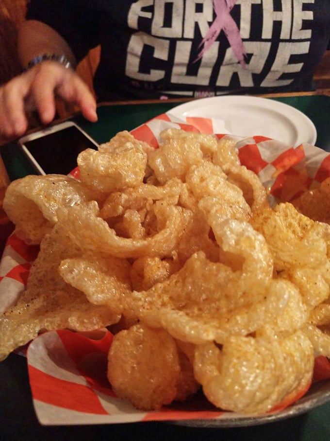 Pork rinds that shatter with each bite, these golden clouds of crispy goodness are what potato chips dream of becoming when they grow up.