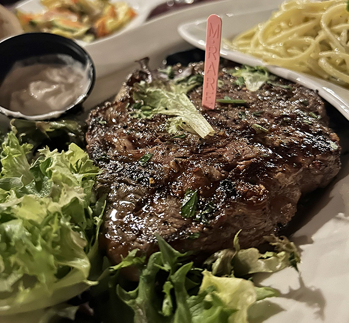 Even the ribeye gets the royal treatment here, perfectly seasoned and char-grilled with the confidence of a kitchen that knows exactly what it's doing. 