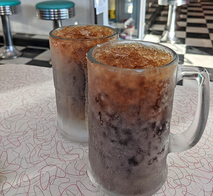 Frosty root beer mugs so cold they're practically wearing parkas. One sip and you'll understand why people drive hundreds of miles.
