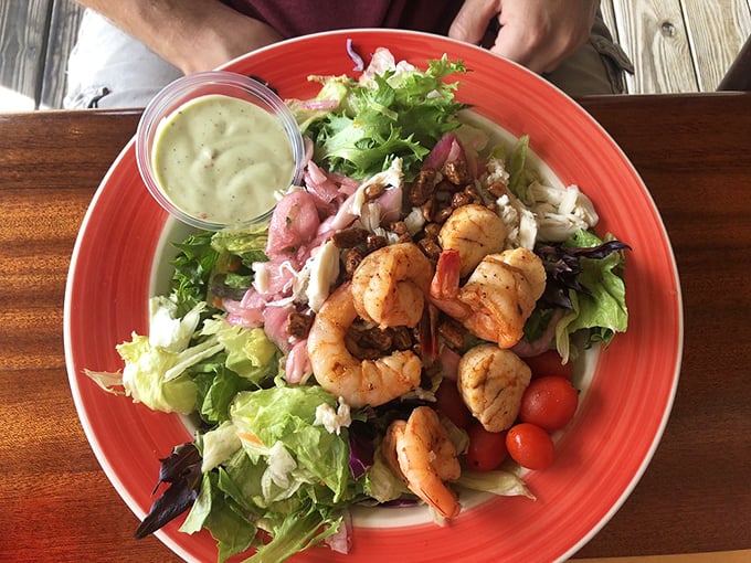 Who needs jewelry when you can adorn a salad with perfectly cooked Gulf shrimp? This plate delivers more color than a Florida sunset.