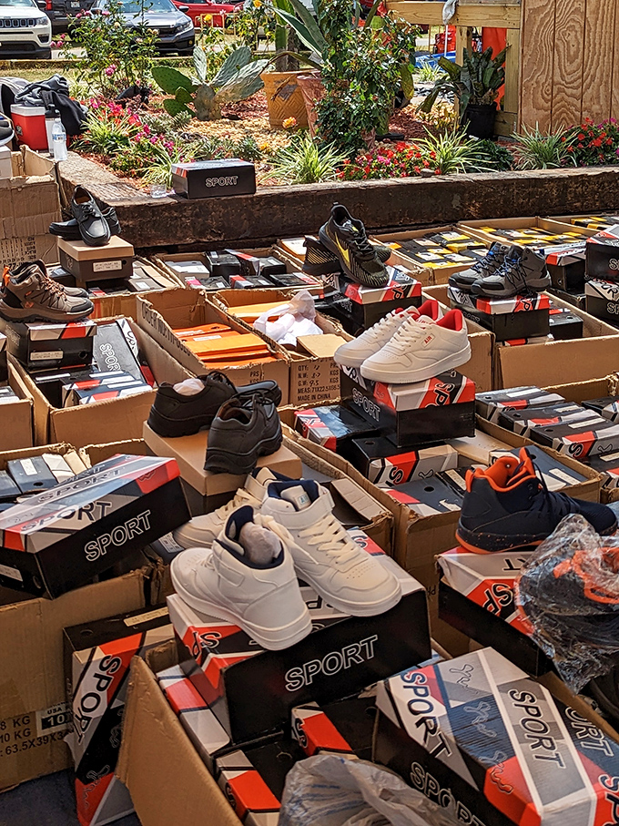 Shoe paradise or organized chaos? Either way, these rows of footwear promise that perfect pair is waiting somewhere in this cardboard sea.