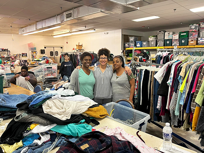 The thrift store sisterhood in action! These dedicated shoppers know the thrill of the hunt is almost as satisfying as finding that perfect item.
