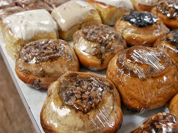 Sticky buns so decadent they should require a permission slip. That glistening caramel topping is nature's way of saying "diet tomorrow."