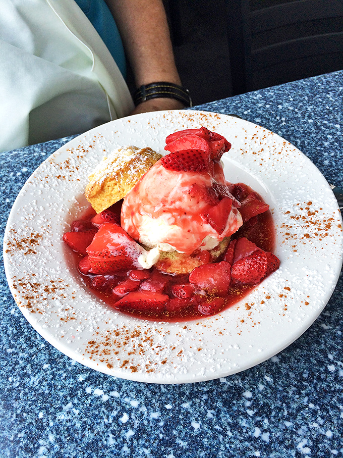 Strawberry shortcake reimagined: a cloud of ice cream atop a golden cake island in a crimson sea of berries&mdash;dessert that's worth every single calorie.