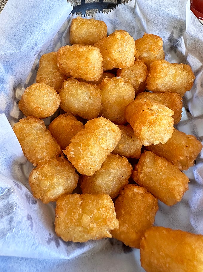 Golden nuggets of potato joy. These tater tots achieve the impossible balance of crispy exterior and fluffy interior that haunts your dreams.