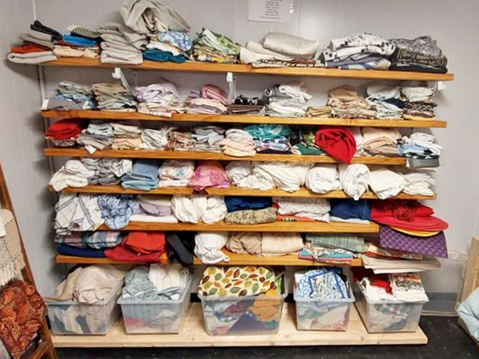 Fabric heaven awaits the crafty and creative. Each neatly folded square contains possibilities that would make Project Runway contestants break into a cold sweat.