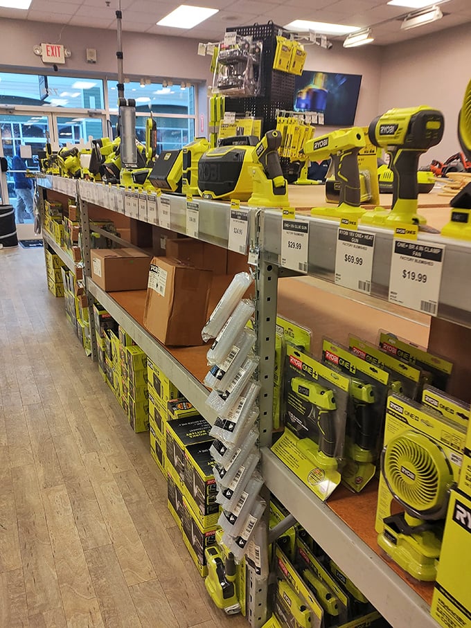 The Ryobi display&mdash;where husbands mysteriously disappear while their partners continue the outlet marathon through clothing and accessory stores.