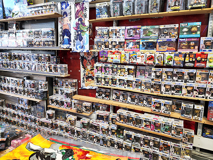 Pop culture paradise! These Funko Pop figures stand at attention like tiny sentinels guarding childhood memories and adult collecting obsessions alike.