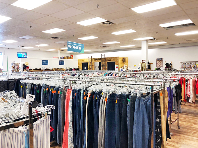 Fashion finds from every era hang like a timeline of style, waiting for their second act.