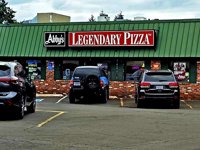 Abby's green roof and brick facade might look unassuming, but legends don't need flashy introductions&mdash;they let their pizza do the talking.