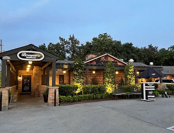 Brenner's wooden exterior and lush landscaping create the perfect setting for a steak dinner that feels miles from city life.