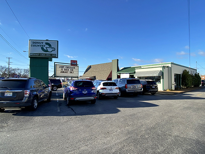 When your parking lot's this full before 9 AM, you're doing something right. Donut Country: where breakfast dreams come true.