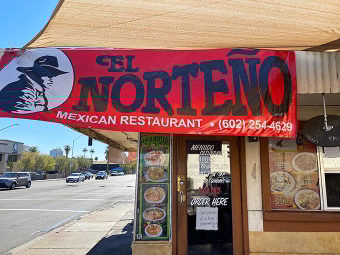 El Norteño's bold red banner announces itself with confidence. Small spots with big signs often hide the biggest flavors!
