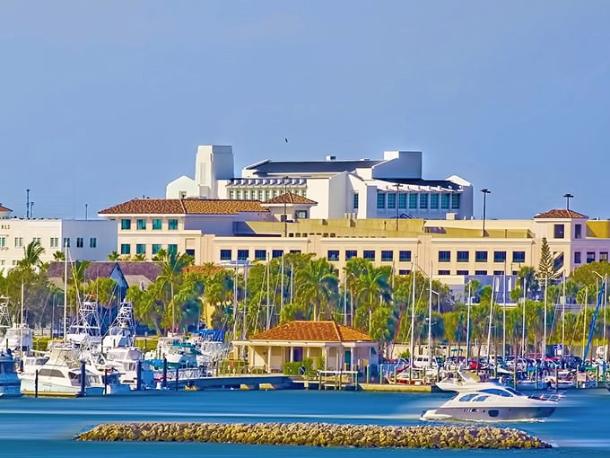 A marina bustling with boats and possibility &ndash; where nautical dreams and fresh seafood converge in colorful harmony.