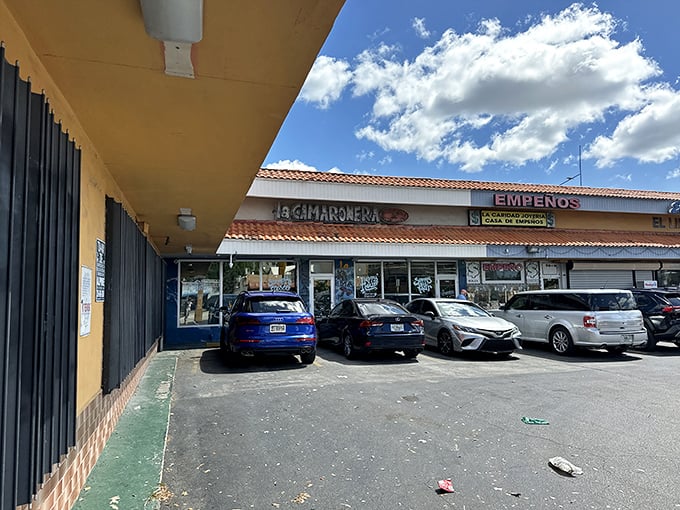 Tucked between pawn shops and storefronts, La Camaronera doesn't need flash to announce its presence&mdash;the line of locals does that job perfectly.