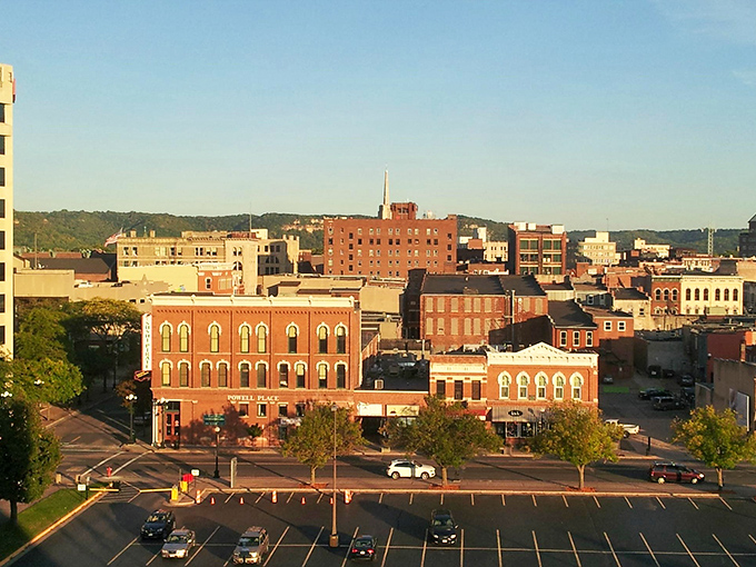 Golden hour transforms La Crosse into a Norman Rockwell painting, complete with church spires and hometown warmth.