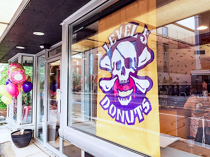 Level 5's skull logo warns you: these donuts are dangerously good, and resistance is futile once you've tasted their rebellious flavors.