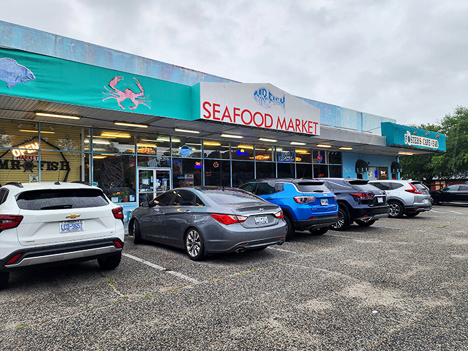 Mr. Fish's turquoise facade promises underwater treasures. Half market, half restaurant, all delicious!