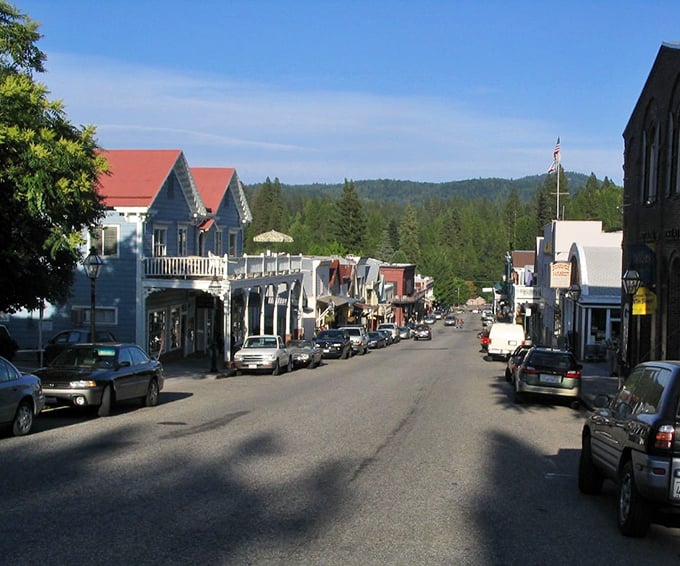 Nevada City's main street looks like it's waiting for a director to yell "action!" on a Western movie set.