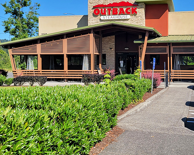 Outback's modern exterior hides traditional steak mastery inside. Those manicured shrubs are just the opening act for the real star&mdash;the beef.