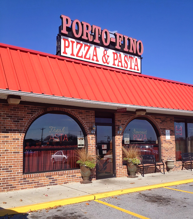Porto-Fino's brick arches and bright red roof beckon pasta and pizza lovers. Simple surroundings, extraordinary flavors inside.