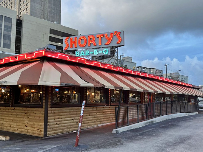 Shorty's striped awning is like a barbecue rainbow leading to a pot of smoky gold at the end.