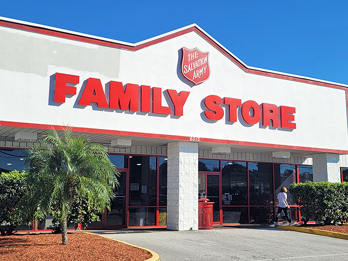The Salvation Army's bold red signage: a universal symbol for "your wallet is safe here."
