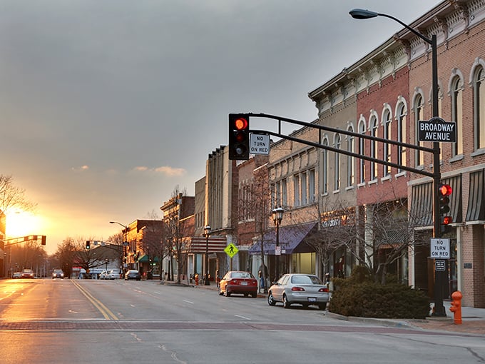 Urbana's historic buildings stand proudly against a sunset. Where Midwestern architecture meets small-city possibility.