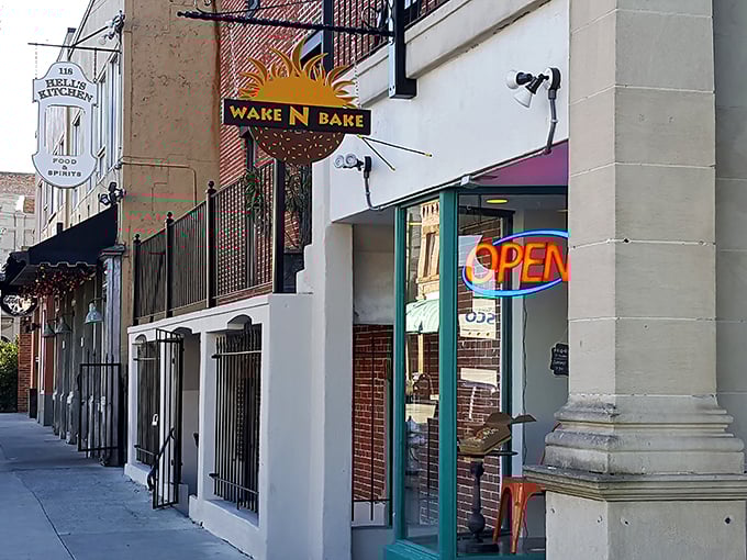 Wake N Bake's clever name and turquoise-trimmed entrance signal this isn't your grandma's donut shop. Wilmington's hip donut headquarters awaits.