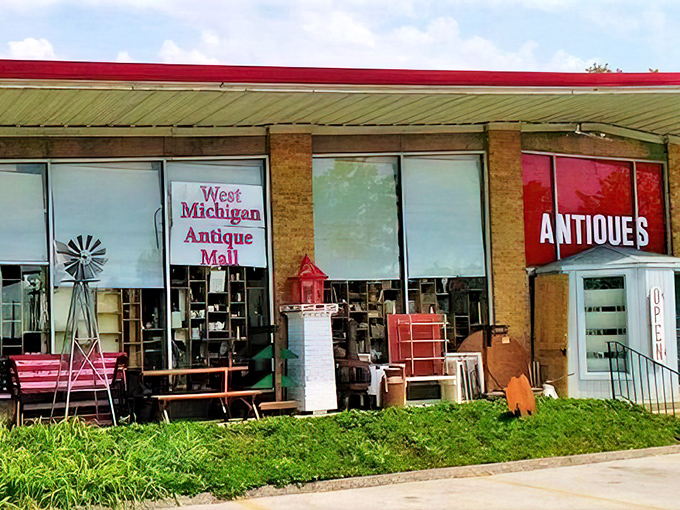 West Michigan Antique Mall might look unassuming from outside, but those windows offer tantalizing glimpses of the treasures within. It's like window shopping into the past.