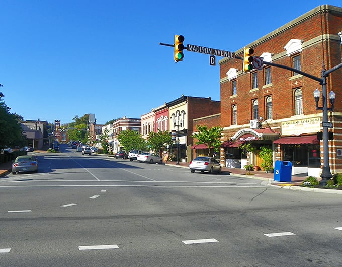Downtown Athens shows off its fall finery with maple trees ablaze in crimson, standing sentinel over the historic town center.