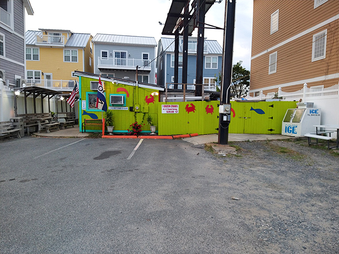 Beach-bright and crab-crazy! This colorful seafood stand turns the simple act of buying crabs into a joyful vacation memory.