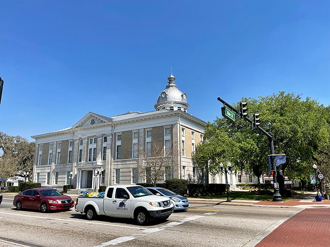 This stately courthouse stands like a dignified elder statesman, watching over Lake City with timeless elegance and quiet authority.